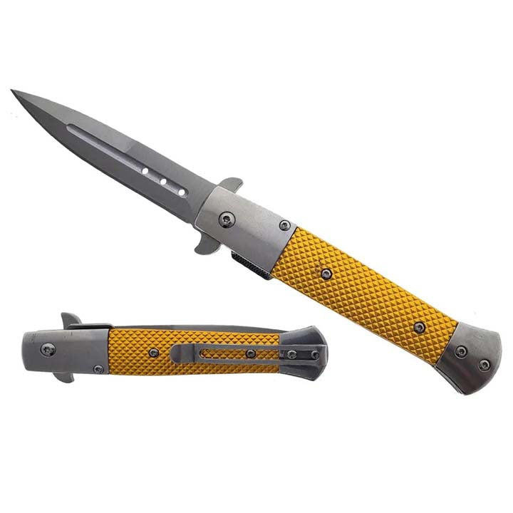 8" Stiletto Gold Spring Assist Knife — Bong Outlet Canada
