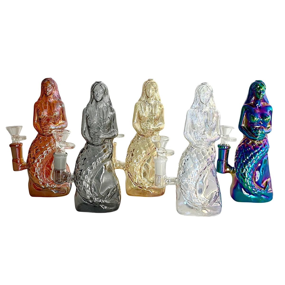 7" Mermaid Design Electroplate Glass Bong – Compact & Stemless — Bong ...