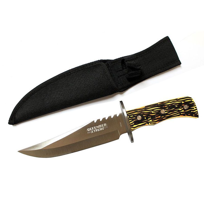 10.8″ Defender Serrated Blade Silver & Black Hunting Knife [7590 ...
