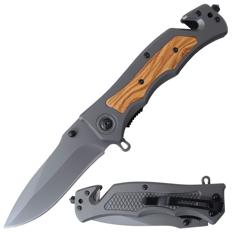Folding Pocket Knife Stainless - Olive Wood [BF210865] — Bong Outlet Canada